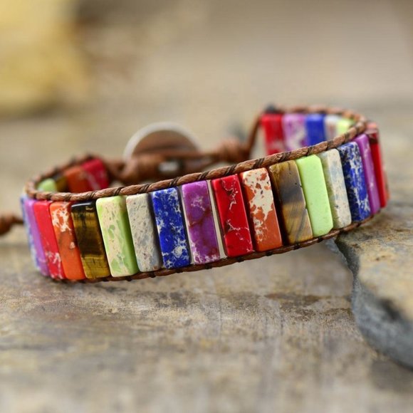 EvelynCreations | Jewelry | Natural Jasper Tube Stone Braided Bracelet ...